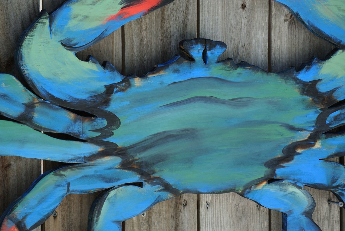 Blue Crab Outdoor Decor Gift for Him. Patio Bar Crab Wall Art. | Etsy