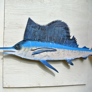 Wood Blue Marlin Wall Art. Wooden Decor Outdoor. Sail Fish Gift for Dad ...