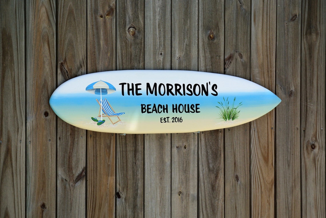 Custom Beach House Sign Outdoor Surfboard Wall Art Pool Deck - Etsy