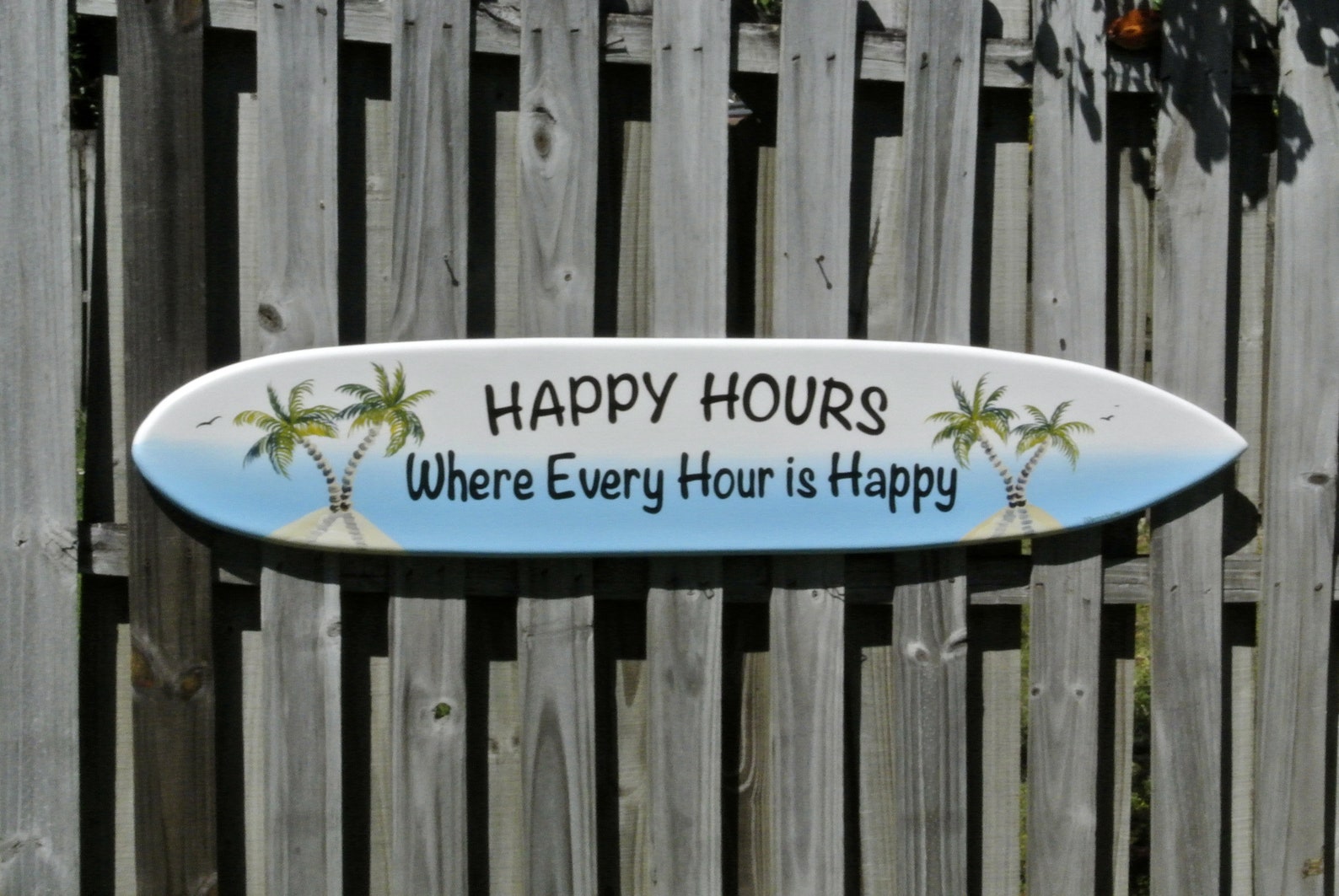 Happy Hour Sign. Surfboard Decor for Beach House, Pool Deck Outside ...