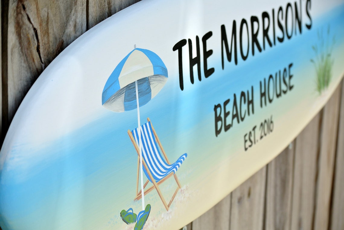 Custom Beach House Sign Outdoor Surfboard Wall Art Pool Deck - Etsy