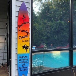 Family Oasis Tiki Bar Surfboard Decor, Wood Backyard Art, Personalized ...