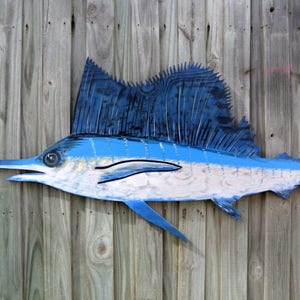 Wood Blue Marlin Wall Art. Wooden Decor Outdoor. Sail Fish Gift for Dad ...