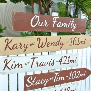 Our Family Direction Sign With Kids Names, Backyard Decor Mileage Sign ...