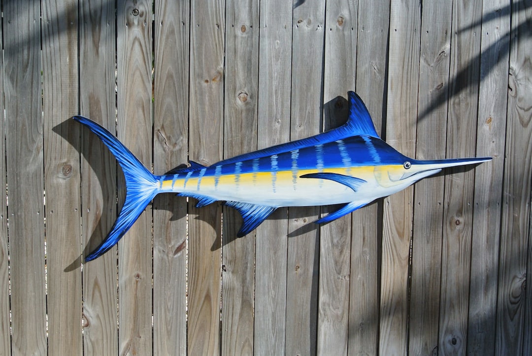Fisherman Gift for Men Blue Marlin Wall Art, 70" Large Wood Fish Decor ...