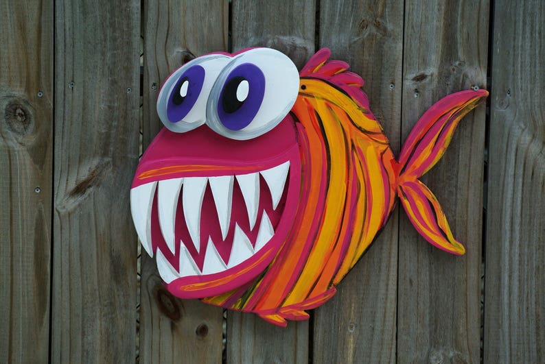 Angler Fish wall art wood. Funny fish decor for home. Large | Etsy