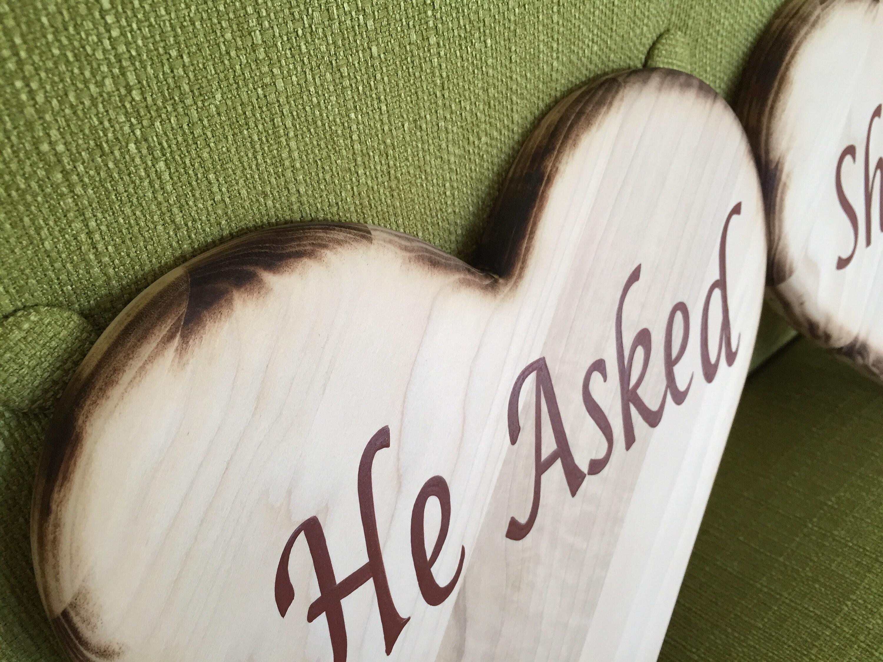 He asked She said Yes engagement wood sign. Gift photo props, Wooden ...