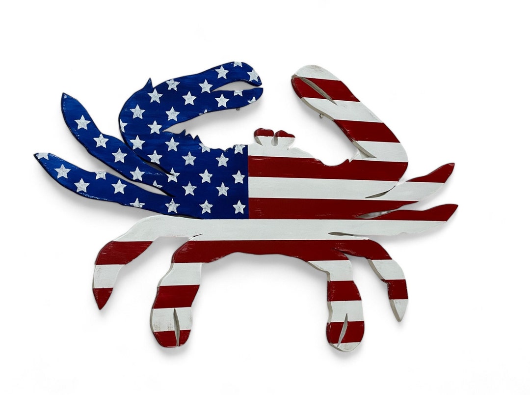 USA Flag Wooden Crab Beach House Decor for Pool Deck. Patriotic Decor ...