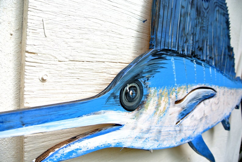 Wood Blue Marlin Wall Art. Wooden Decor Outdoor. Blue Marlin - Etsy