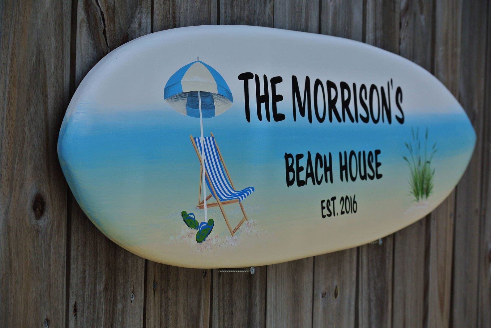 Custom Beach House Sign Outdoor Surfboard Wall Art Pool Deck - Etsy