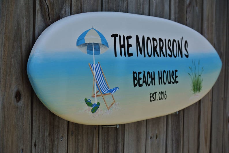 Custom Beach House Sign Outdoor Surfboard Wall Art Pool Deck - Etsy