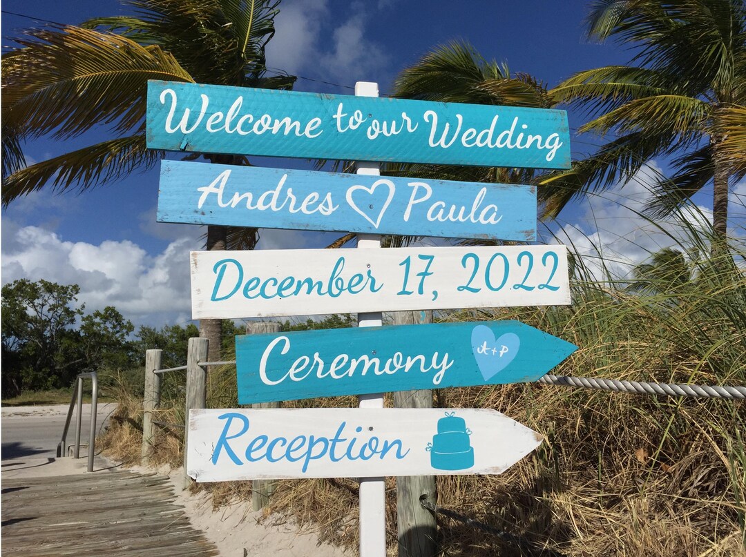 Welcome Wedding Beach Direction Sign With Names, Destination Wedding ...