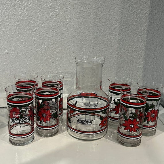 Whataburger/coca-cola Poinsettia Carafe Set W/ 7 Glasses - Etsy
