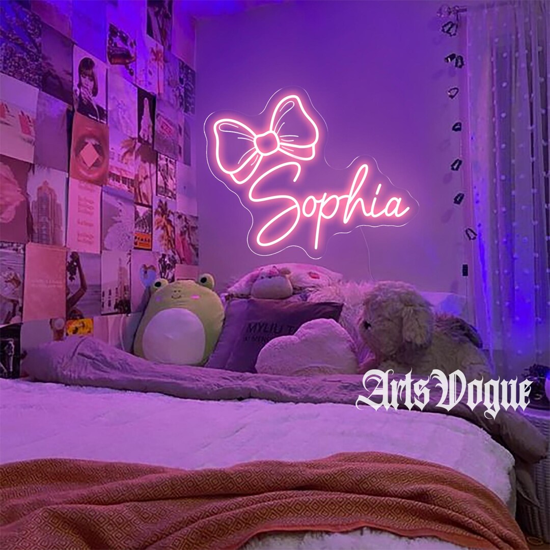 Custom Bow Name Neon Sign,pink Bow Neon Sign,pink Trendy Wall Art,dorm ...
