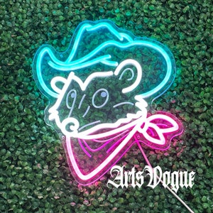 Opossum Cowboy Neon Sign, Custom Cowboy Mouse Neon Sign, Cowboy Bar ...