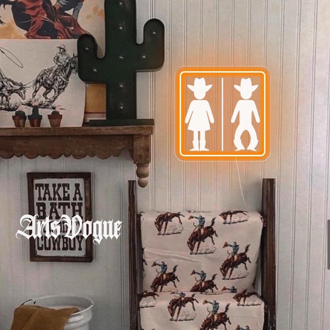 Cowboy Cowgirl Bathroom Led Sign, Custom Western Restroom Neon Light ...