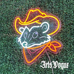 Opossum Cowboy Neon Sign, Custom Cowboy Mouse Neon Sign, Cowboy Bar ...