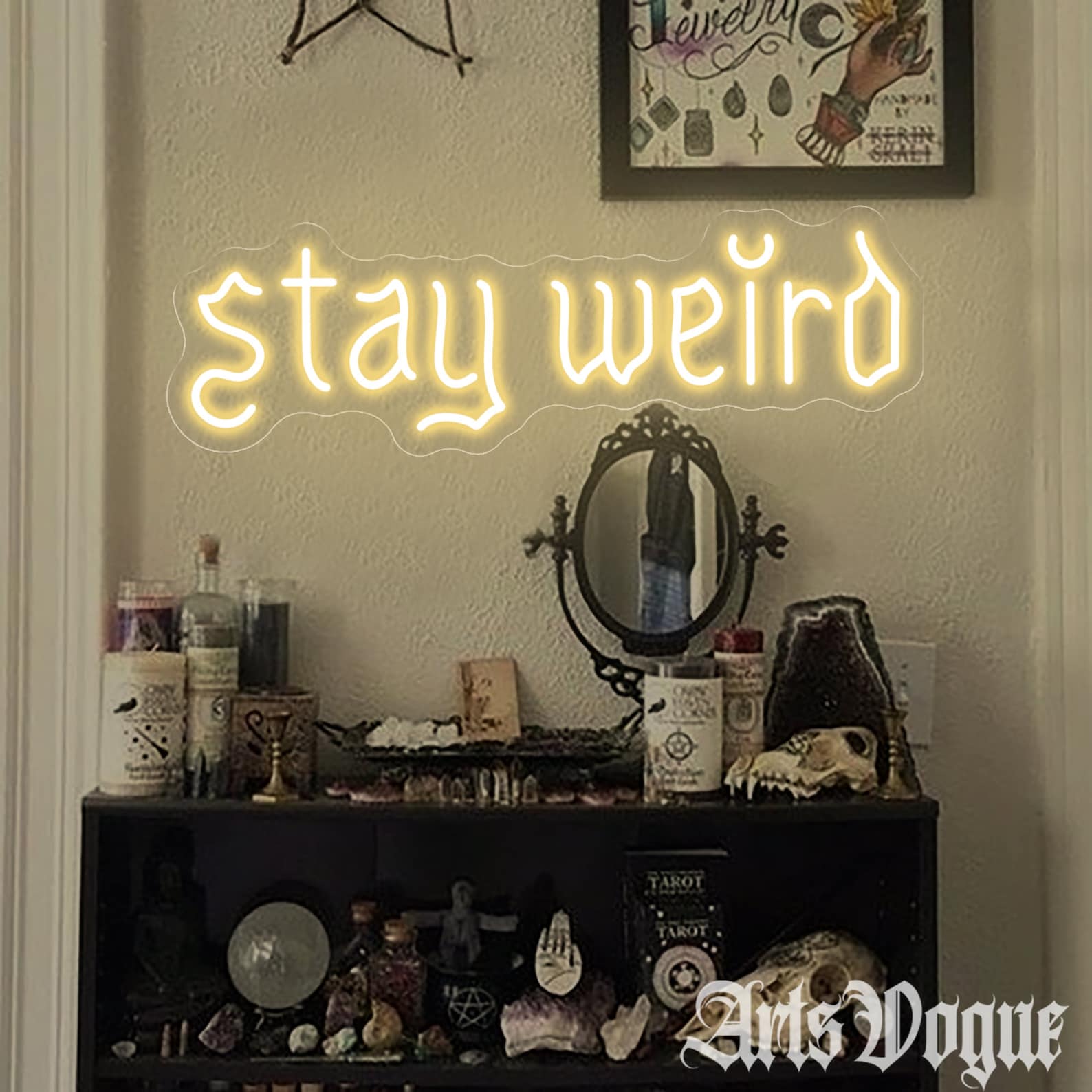 Stay Weird Neon Sign, Gothic Decor, Skeleton Hand Neon Sign Custom ...