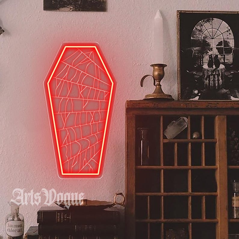 Spiderweb Coffin Neon Sign,custom Coffin Engraved Led Sign,gothic Neon ...