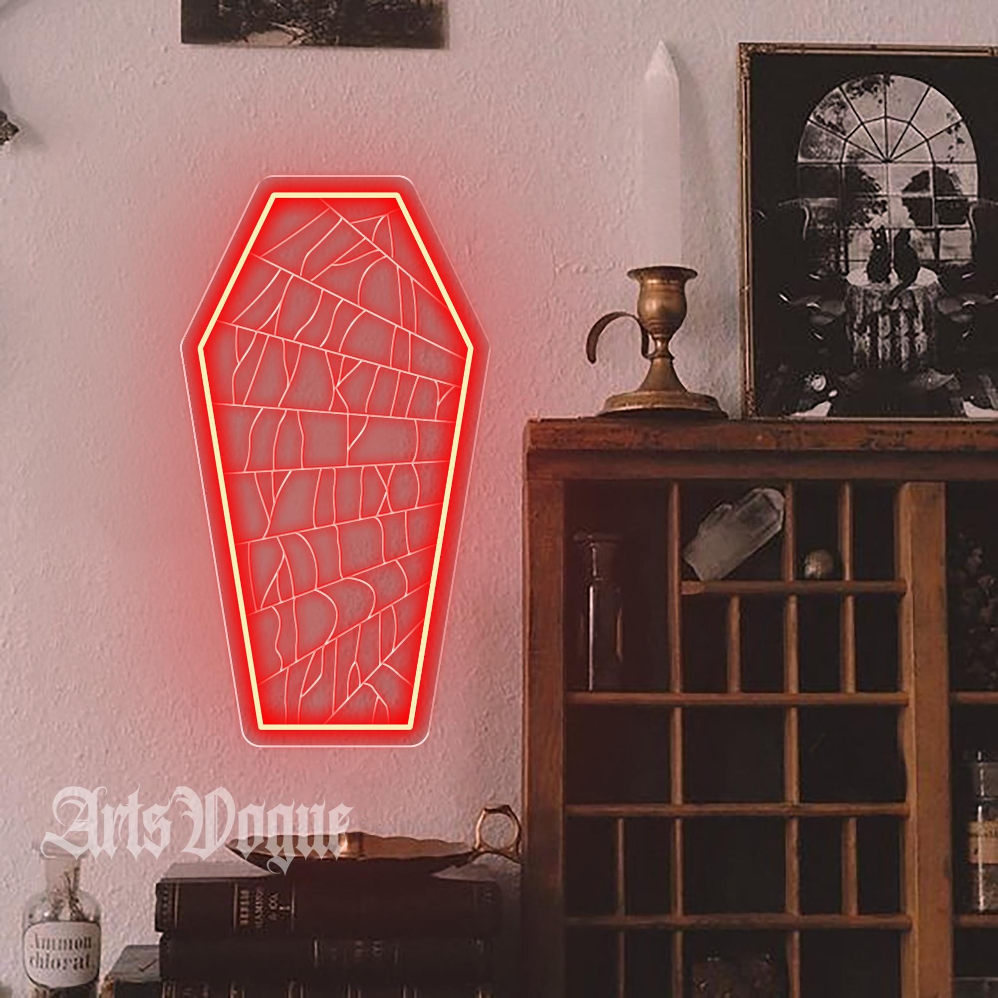 Spiderweb Coffin Neon Sign,custom Coffin Engraved Led Sign,gothic Neon ...