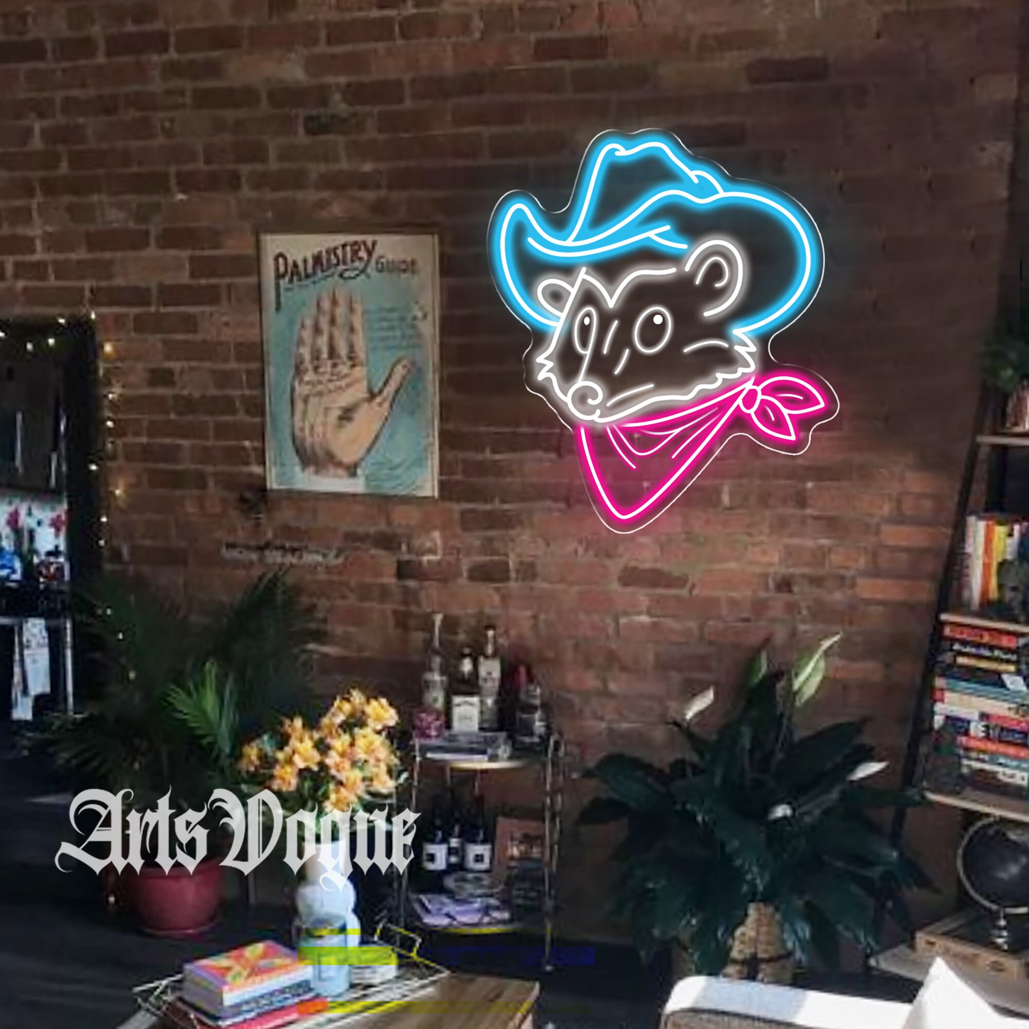 Opossum Cowboy Neon Sign, Custom Cowboy Mouse Neon Sign, Cowboy Bar ...