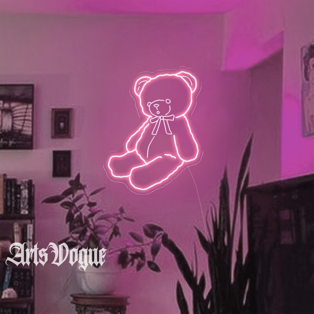 Pink Bow Teddy Bear Neon Sign, Custom Neon Sign for Kidsbaby, Baby ...