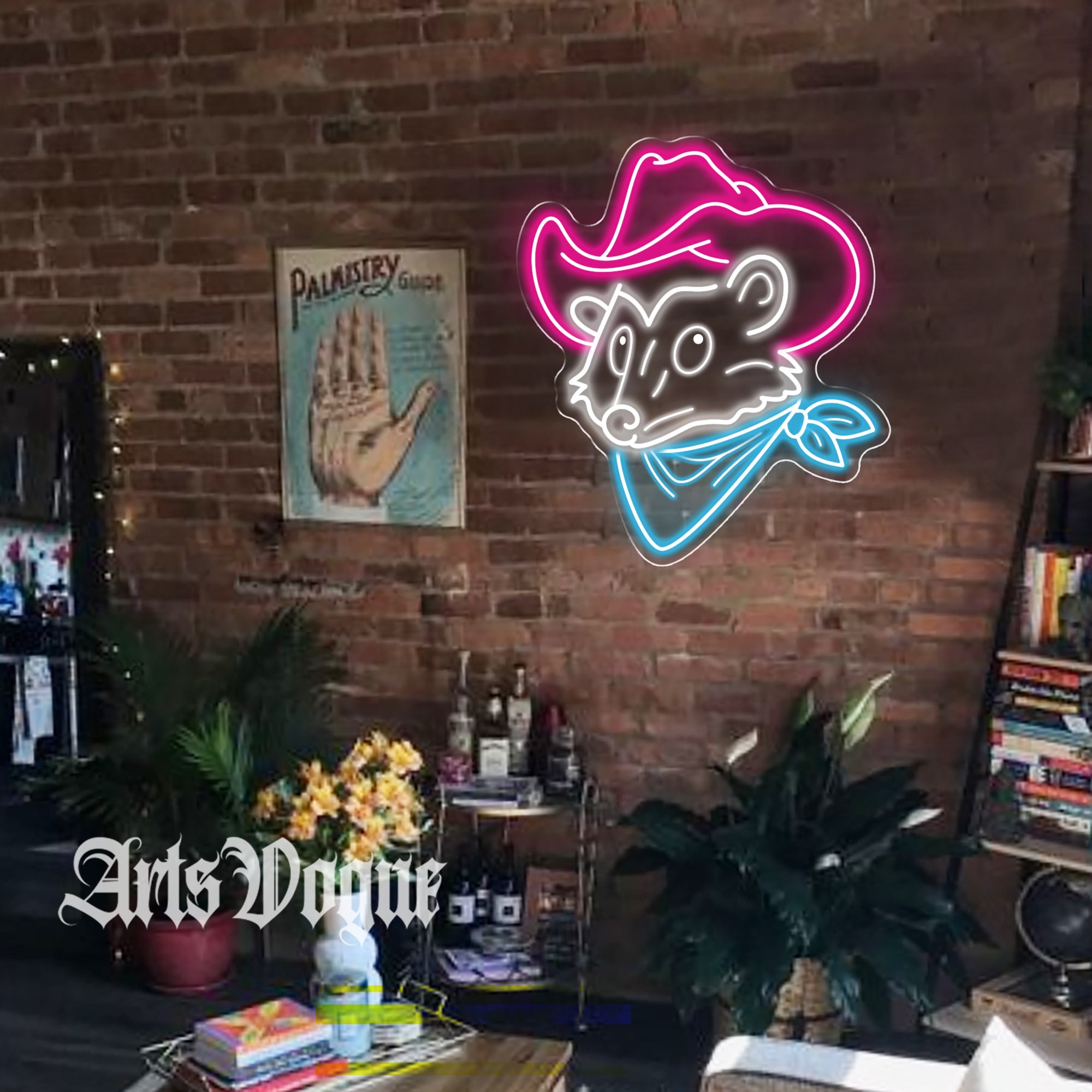 Opossum Cowboy Neon Sign, Custom Cowboy Mouse Neon Sign, Cowboy Bar ...