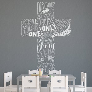 Sunday School Wall Decal | for God so Loved the World John 3:16 | Cross ...