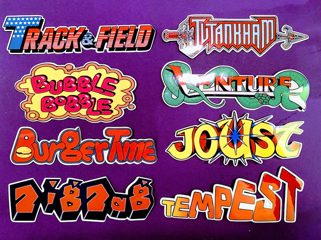8 Piece 80's Arcade Retro Logo Die Cut Laminated Sticker Set 3 Coin-op ...