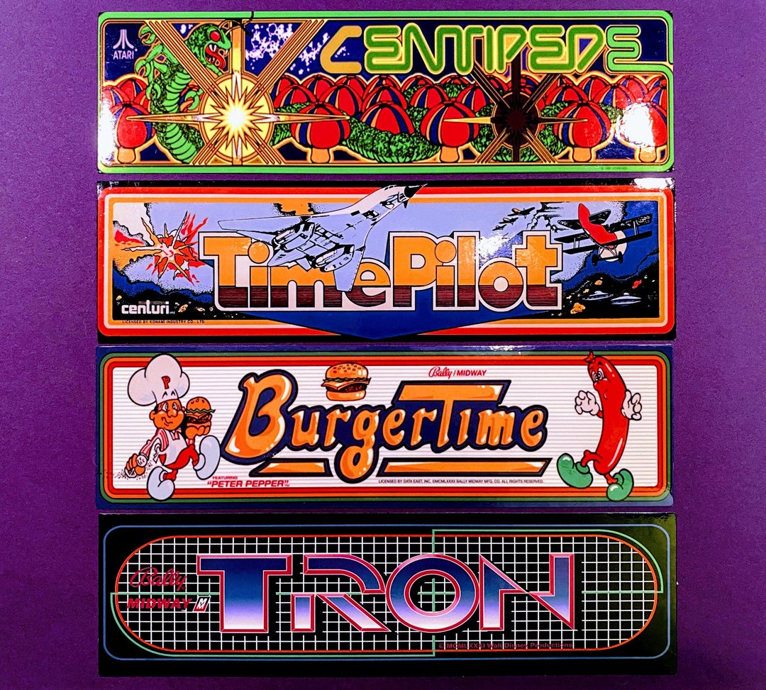 4 Pc MINI Arcade Waterproof Marquee Stickers Centipede Tron Burgertime ...