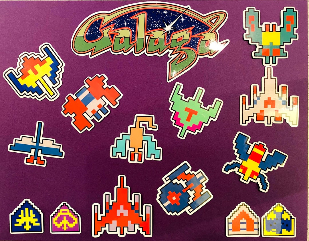 15 Pc Galaga Die Cut Laminated Sticker Set Coin-op Arcade Sprites - Etsy