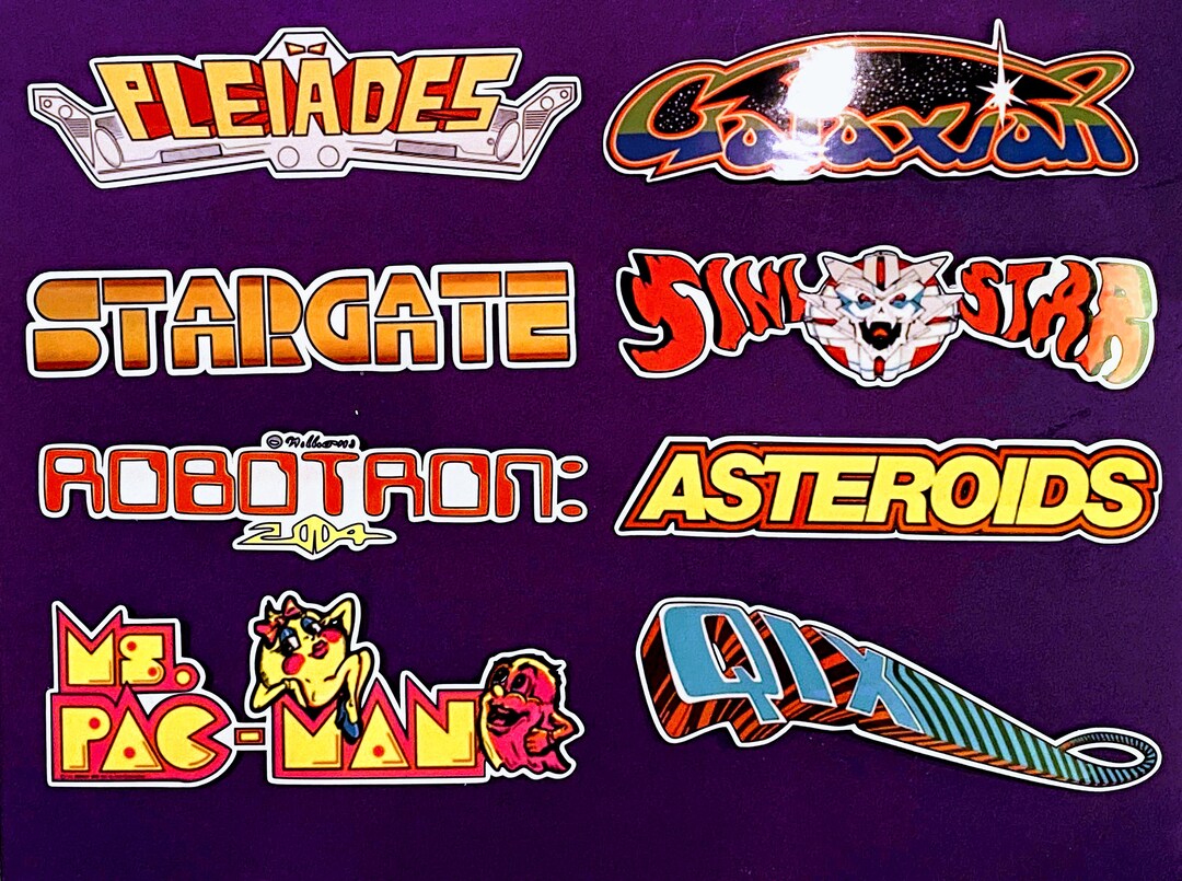 8 Pc 80's Arcade Retro Logo Die Cut Laminated Sticker Set 1 Coin-op ...