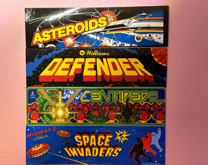 4 Pc MINI Arcade Marquee Stickers Defender Space Invaders Centipede ...