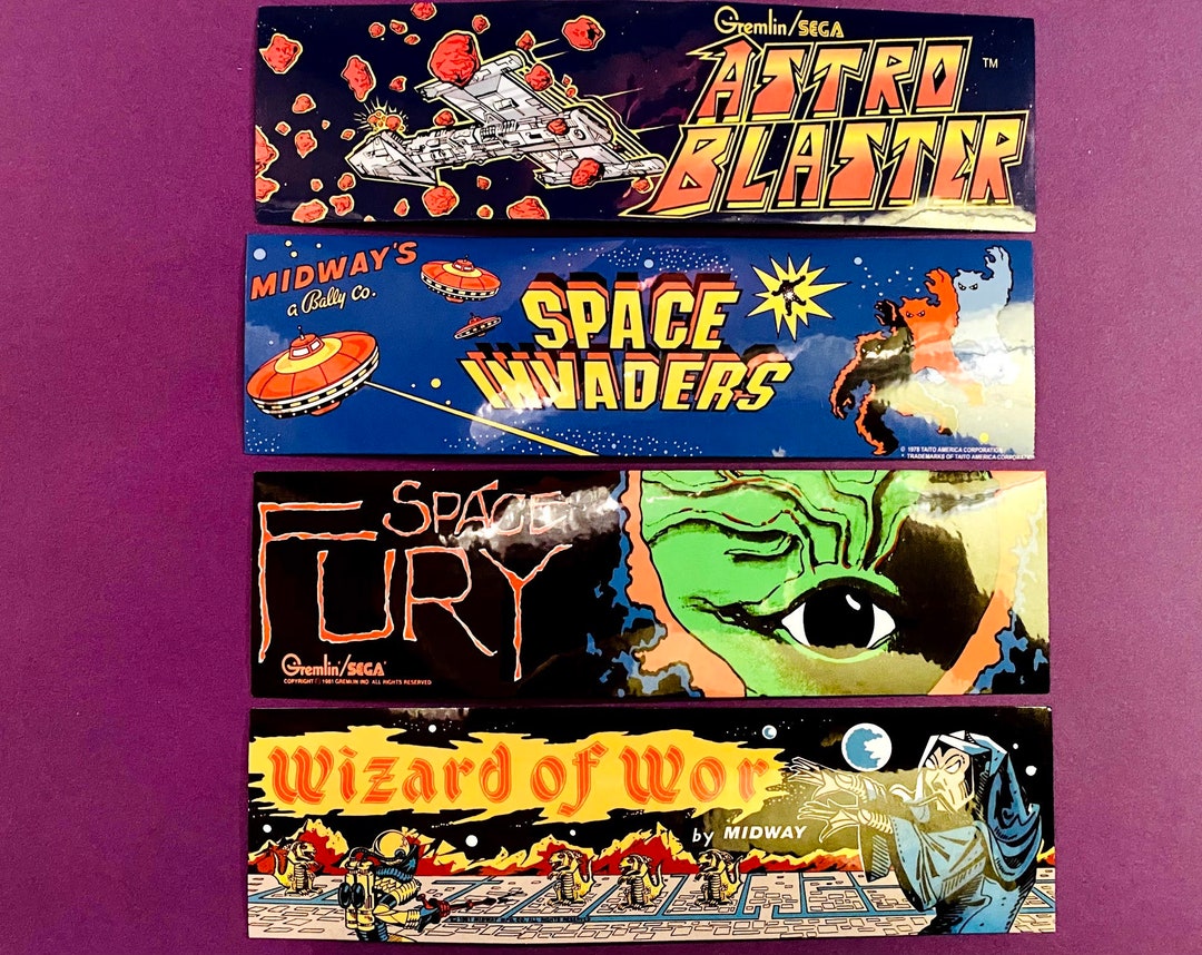 4 Pc MINI Arcade Marquee Waterproof Stickers Space Invaders Wizard of ...