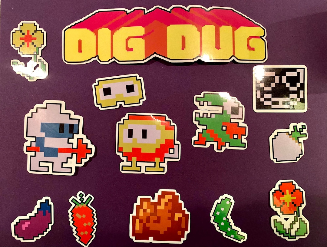 13 Pc Dig Dug Die Cut Laminated Sticker Set Coin-op Arcade Sprites ...