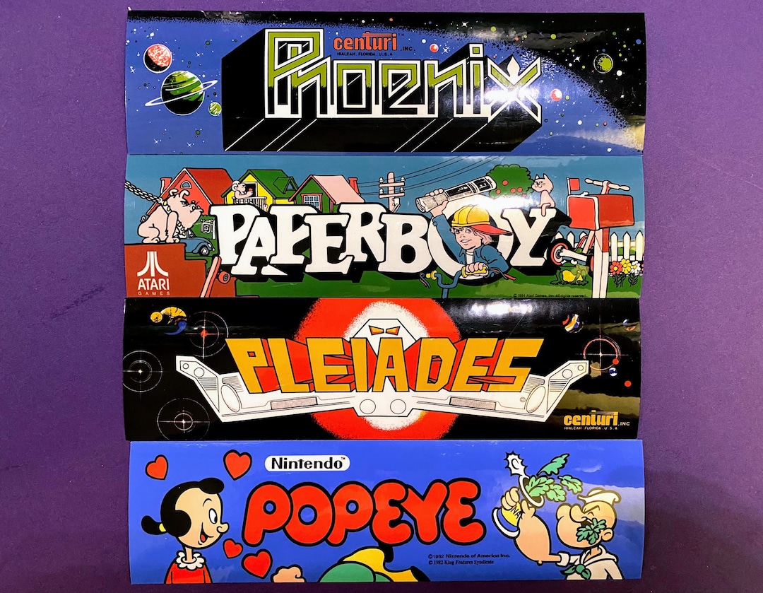 4 MINI Arcade Marquee Stickers Phoenix Paperboy Popeye Pleiades Matte ...