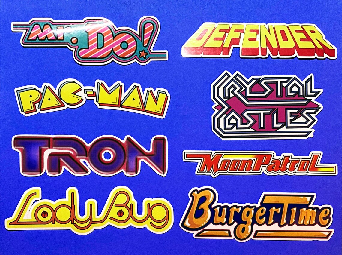 8 Piece 80's Arcade Retro Logo Waterproof Sticker Set 6 - Etsy