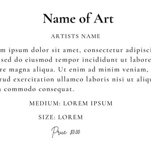 Editable Museum Art Information Card Template Digital Download for ...