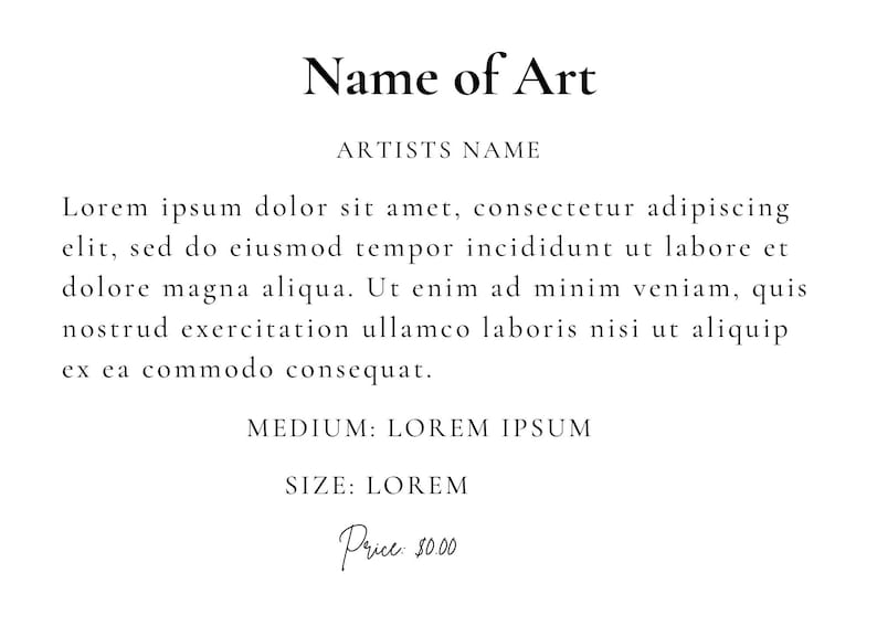 Editable Museum Art Information Card Template Digital Download for ...