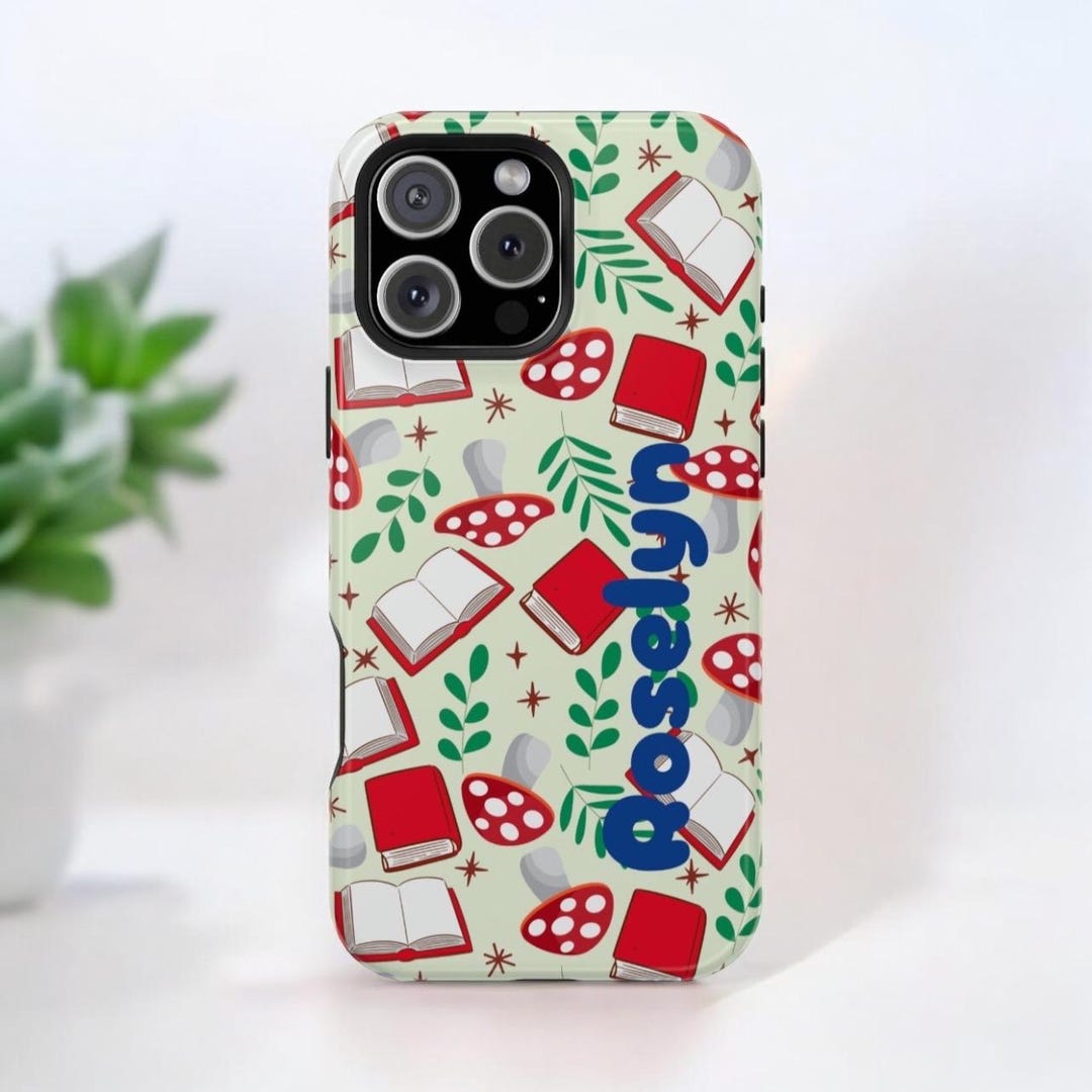 Cottagecore Phone Case Mushroom Book Pattern Aesthetic Design Whimsical ...