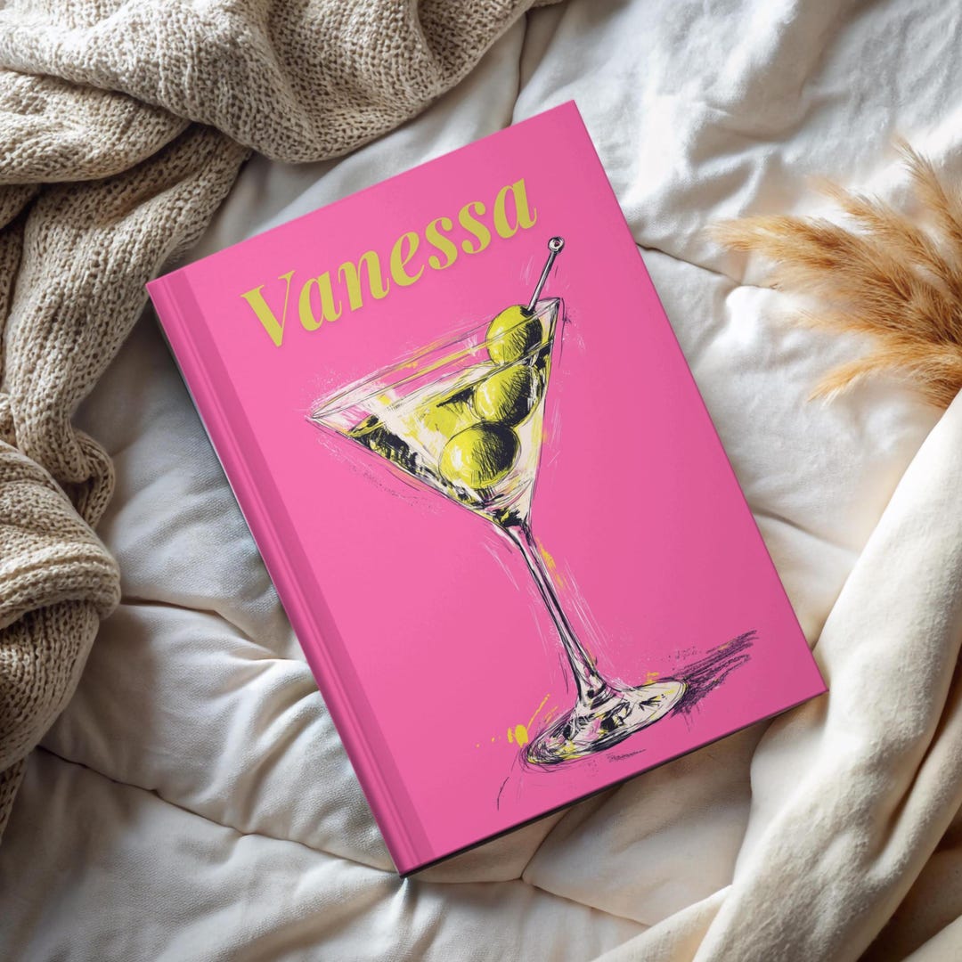 Personalized Pink Cocktail Journal Martini Cover Custom Name Notebook ...