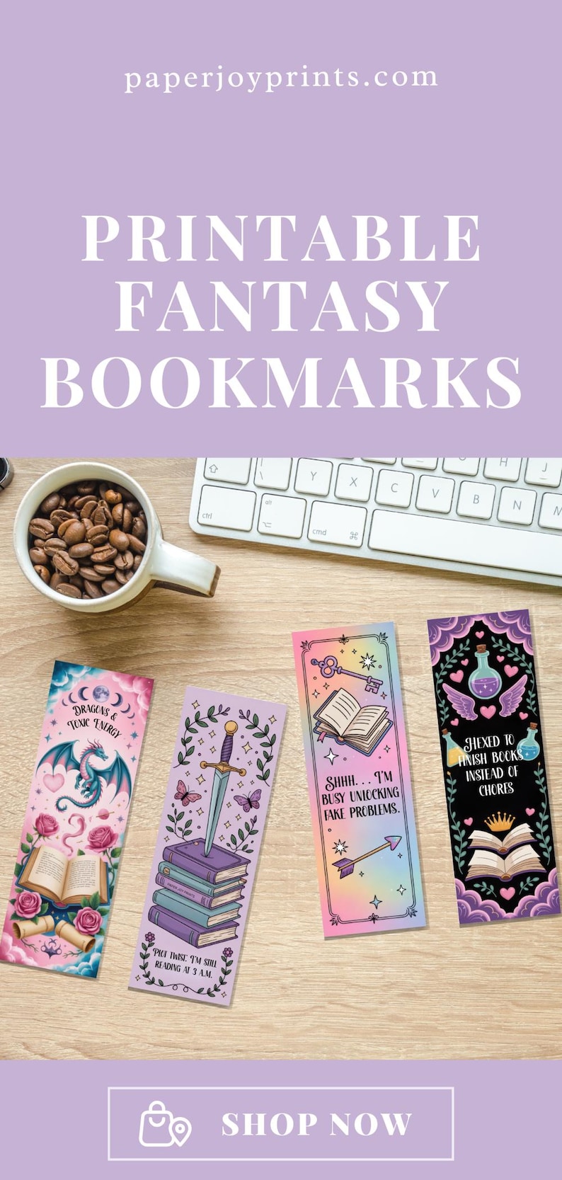 Printable Fantasy Bookmarks Funny Dragon & Magic Potion Book Lover ...