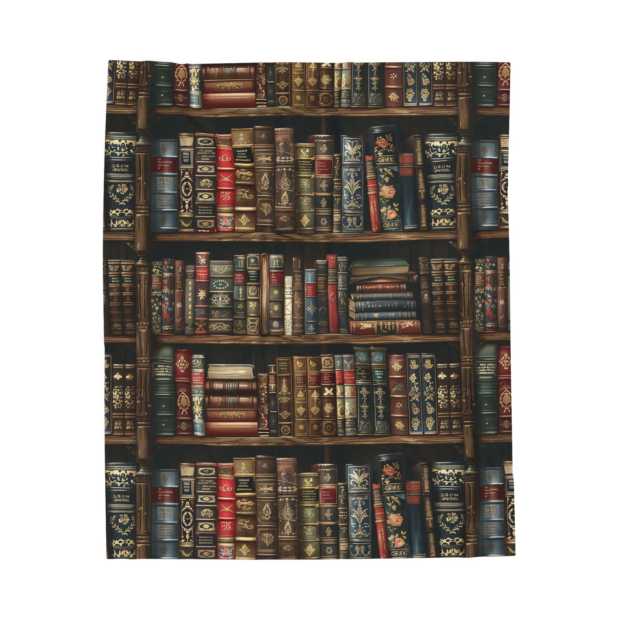 Plush Velveteen Blanket With Vintage Bookshelf Pattern Cozy Bookcase ...