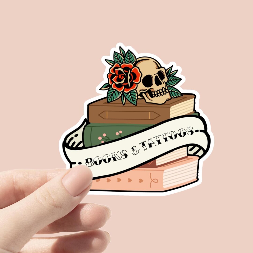 Books & Tattoos Sticker Vintage Tattoo Inspired Bookish Sticker Skull ...