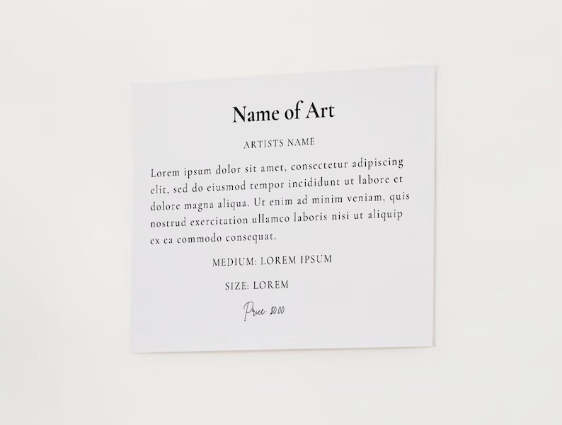 Editable Museum Art Information Card Template Digital Download for ...