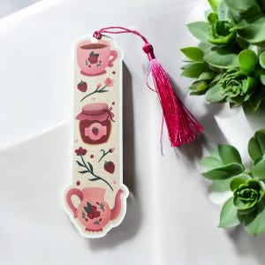 Tea Party Bookmark With Tassel or Cardstock Option Cute Strawberry and ...