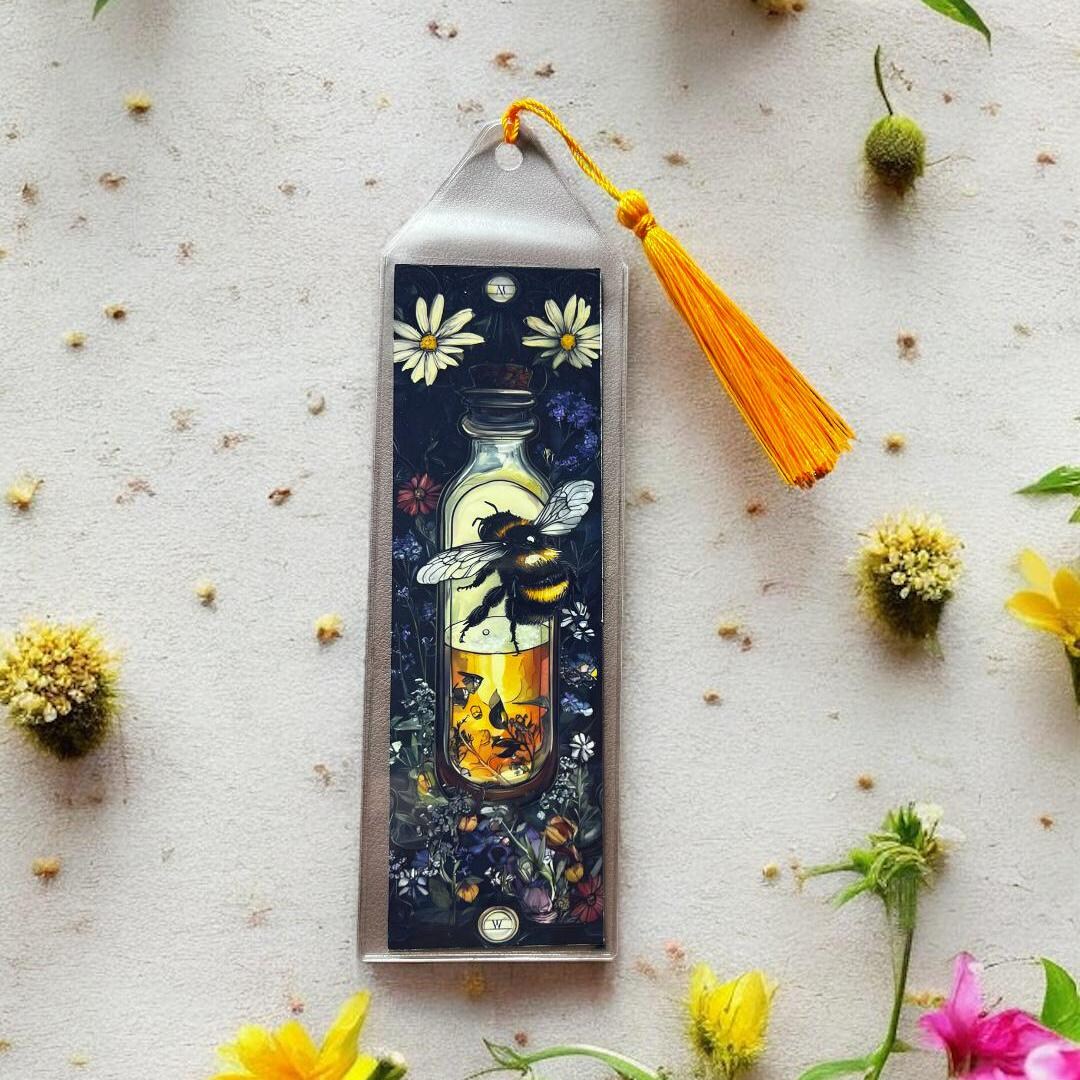 Honeybee Bookmark With Floral Design Vibrant Bee and Nature Inspired ...