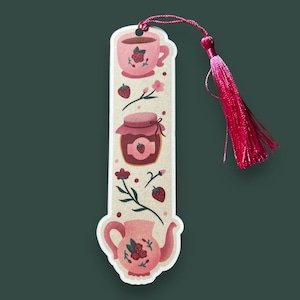 Tea Party Bookmark With Tassel or Cardstock Option Cute Strawberry and ...