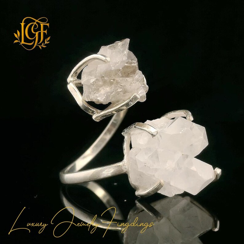 Raw Crystal Adjustable Dual Ring | Healing Crystal Cocktail Statement ...