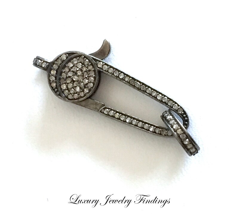 SAFETY PIN Shape Diamond Bail / Lock, Silver Layered Bezel Link ...